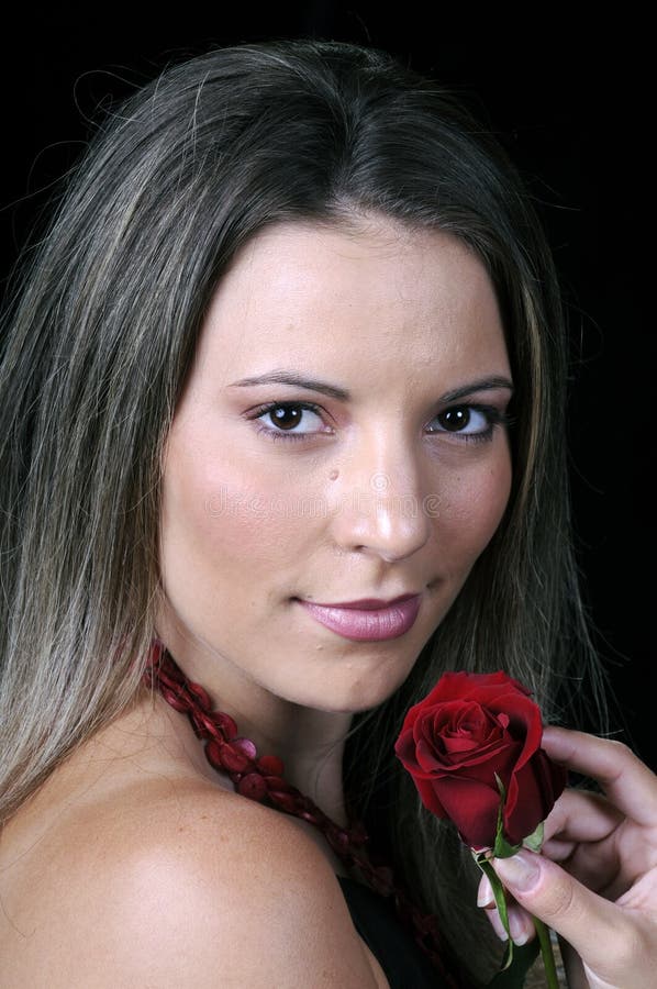 Beautiful Young Woman with Red Rose Stock Image - Image of skin ...