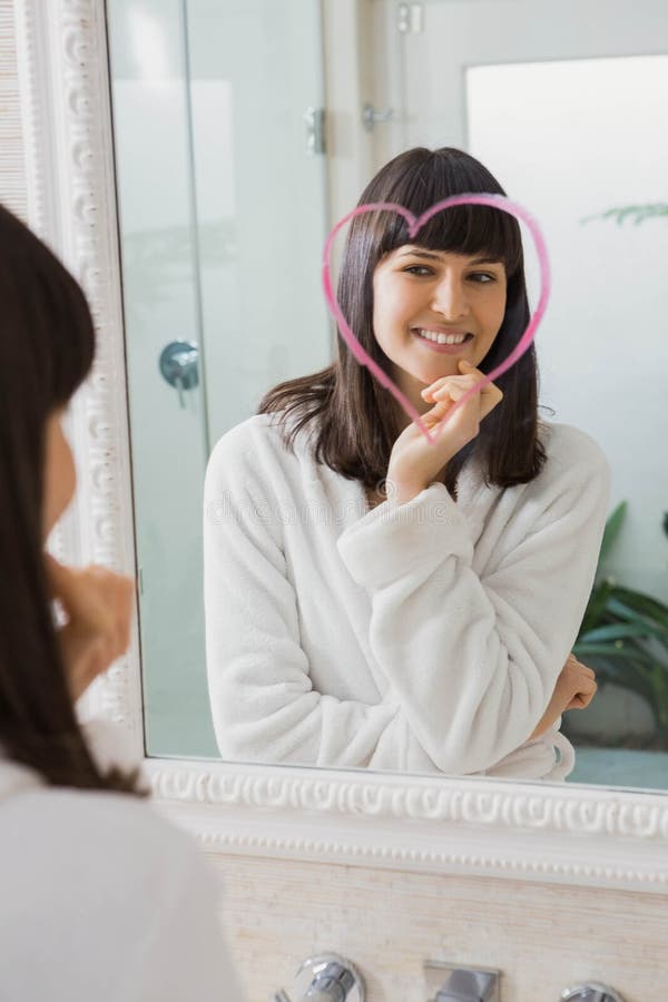 Beautiful Young Woman Reflection in Mirror Stock Photo - Image of ...