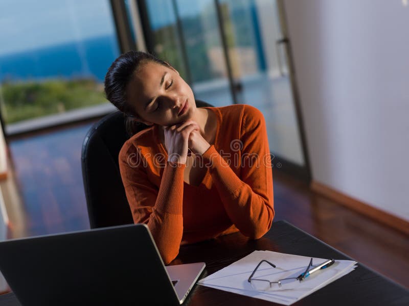 Beautiful Young Woman Relax and Work on Laptop Stock Image - Image of ...