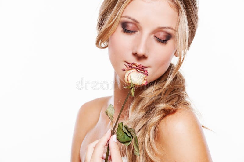 Beautiful Young Woman with Rose Stock Photo - Image of model, people ...