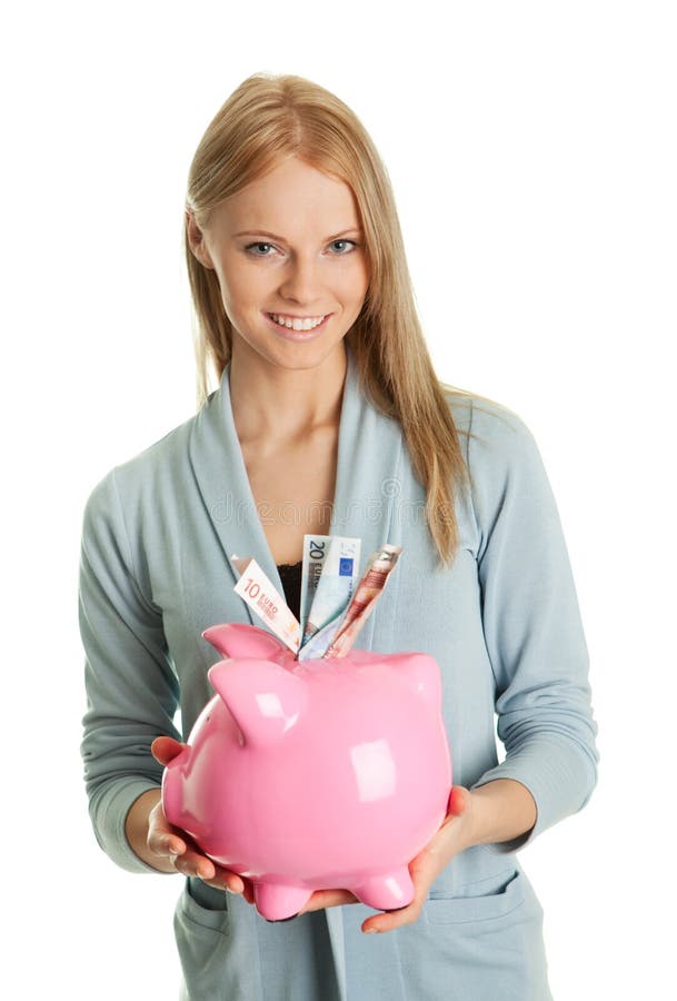 Beautiful Young Woman Saving Money Stock Image - Image of female, happy ...