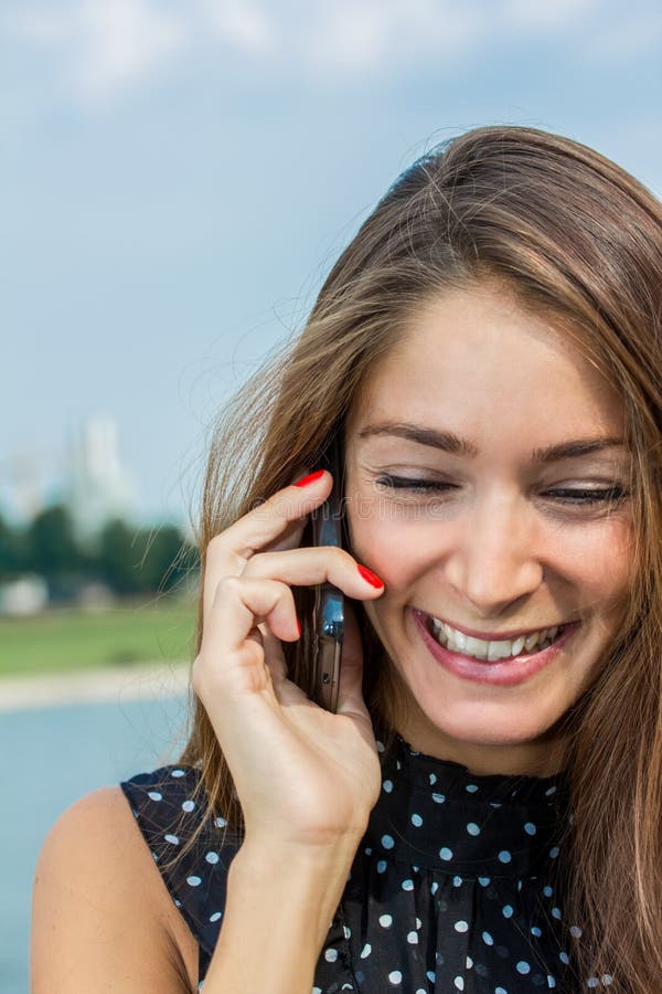 Beautiful Young Woman with a Smartphone Stock Image - Image of brown ...