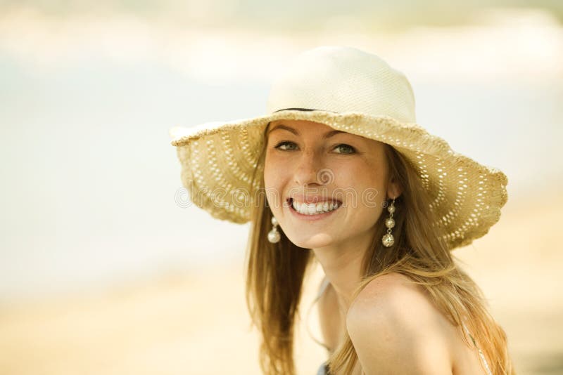 Beautiful Young Woman Smiling on the Beach Stock Image - Image of ...