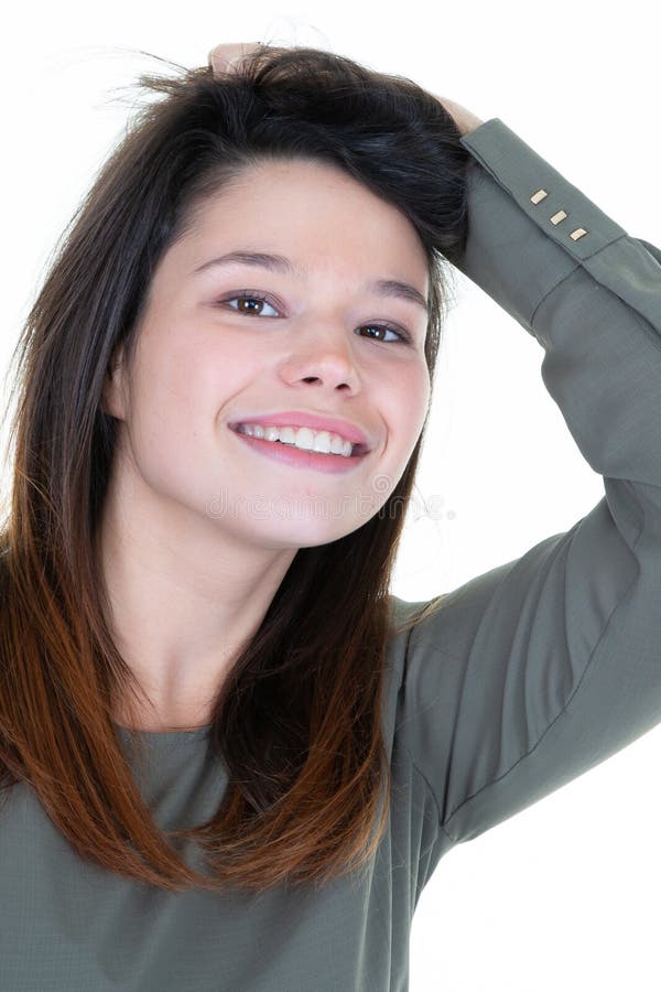 Beautiful Young Woman Without Make-up On White Background Stock Image ...