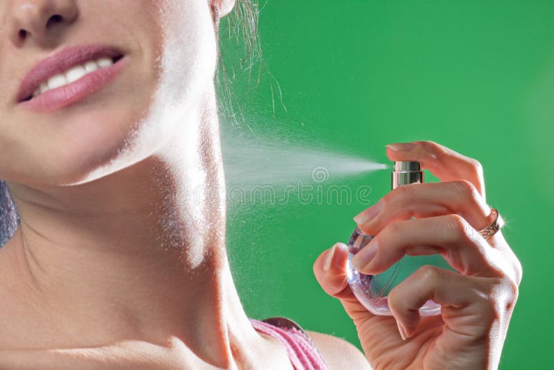 Beautiful Young Woman Spraying Parfume Stock Image - Image of bottle ...