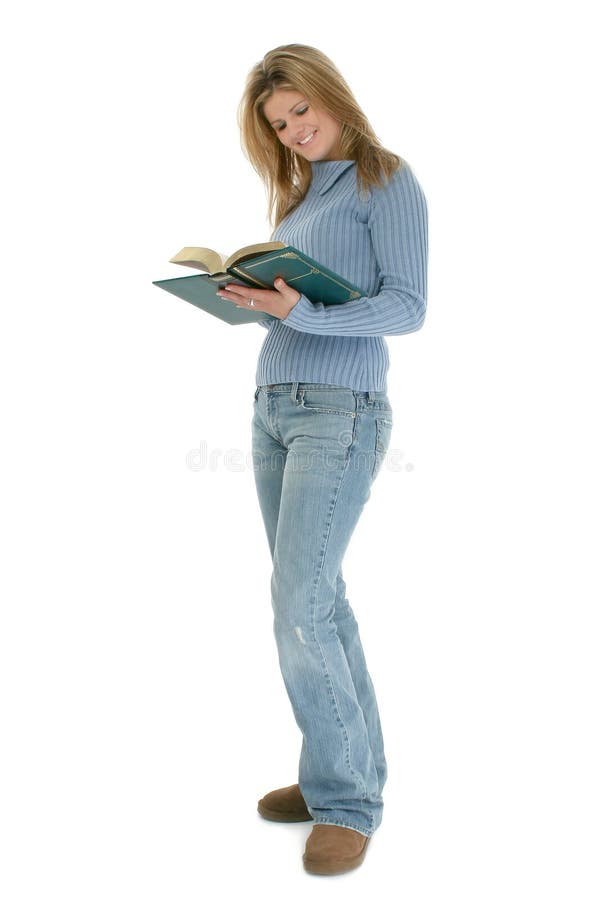 Beautiful Young Woman Standing with Book Open Stock Photo - Image of ...