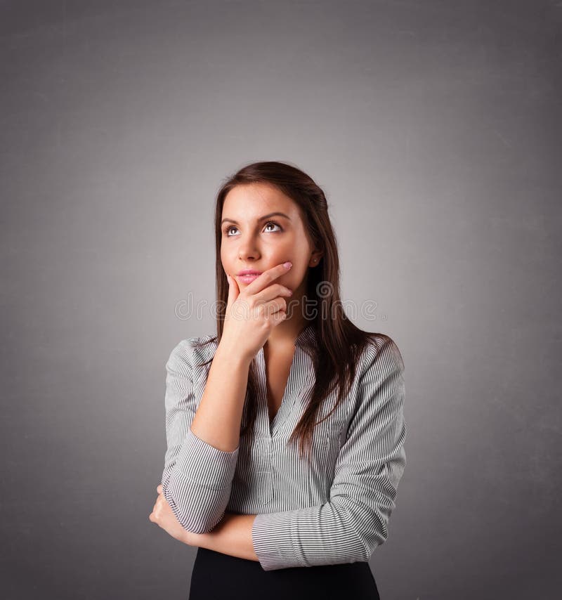 Young Woman Standing and Thinking with Copy Space Stock Image - Image ...