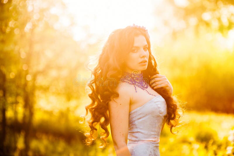 Beautiful Young Woman in a Summer Park. Backlit Sunlight Stock Image ...