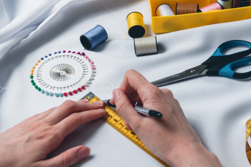 Beautiful Young Woman Tailor Measuring Stock Photo - Image of ...