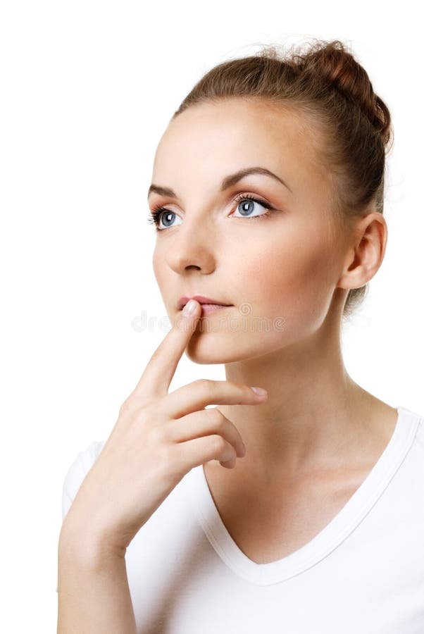 Beautiful Young Woman Thinking Stock Image - Image of female, person ...