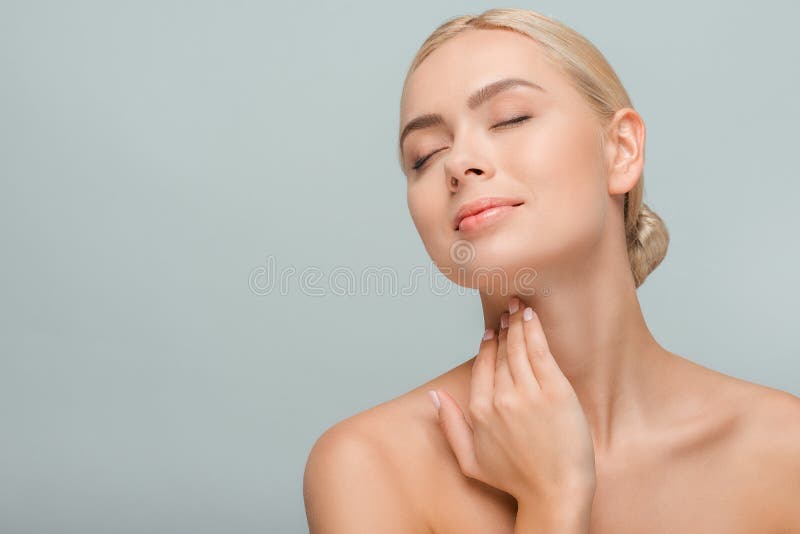 Beautiful Young Woman Touching Neck Stock Photo - Image of bodycare ...