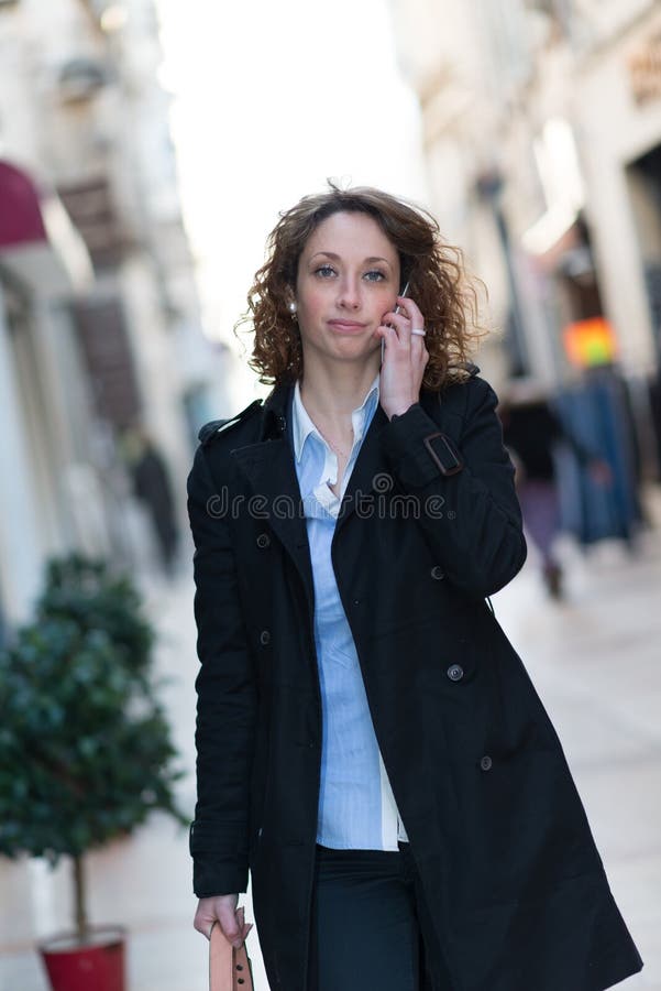 Beautiful Young Woman Walking Downtown Stock Image - Image of happy ...