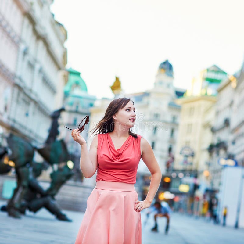 Beautiful Young Woman Walking in Vienna, Austria Stock Photo - Image of ...