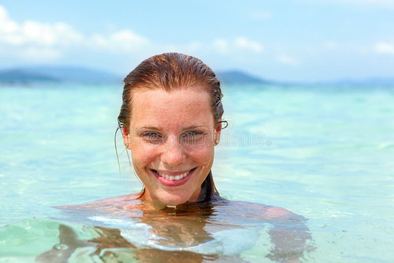 Beautiful Young Woman in Water Stock Photo - Image of nature, alone ...