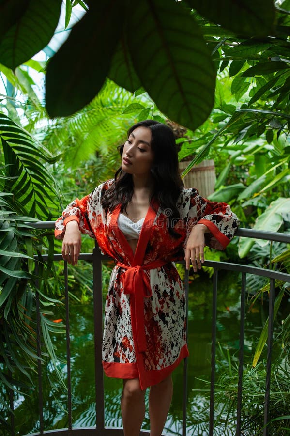 Beautiful Young Woman Wearing Summer Clothes On Tropical Resort Stock