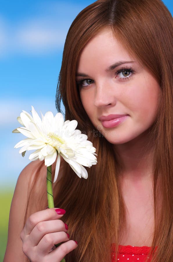Beautiful Young Woman with White Stock Photo - Image of bloom, head ...