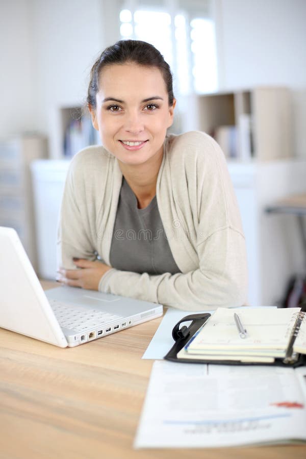 Beautiful Young Woman Working on Laptop Stock Image - Image of woman ...