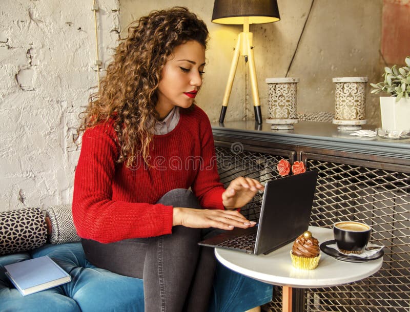 Beautiful Young Woman Working on Notebook Computer Stock Image - Image ...