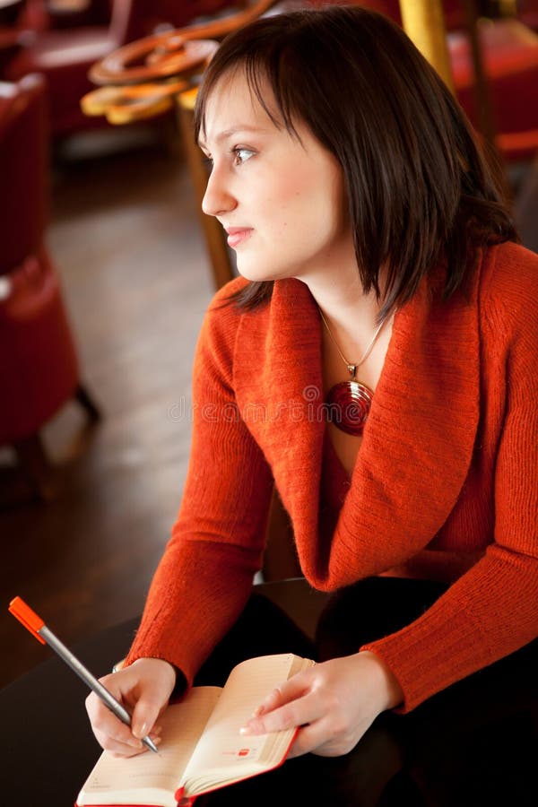 Beautiful Young Woman Writing Stock Photo - Image of person, brunette ...
