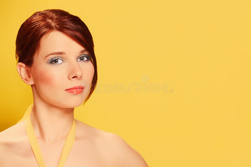 Beautiful Young Woman on Yellow Background Stock Photo - Image of adult ...