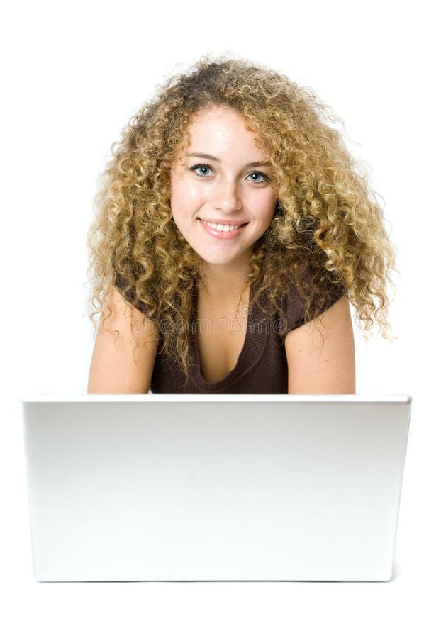 Beautiful Young Women on the Computer Stock Image - Image of attractive ...