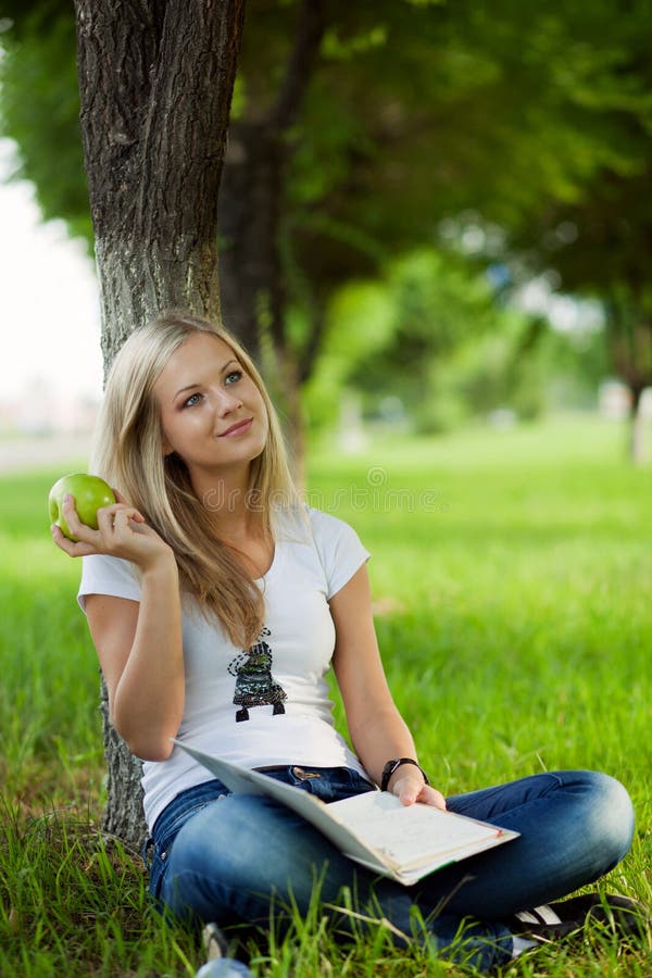 Beautifull College Student in Park Stock Photo - Image of caucasian ...