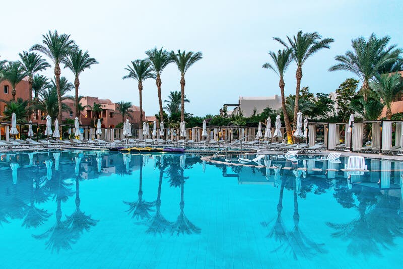 Beautifull Empty Swimming Pool Area by in Egypt Wide-angle Frame Stock ...