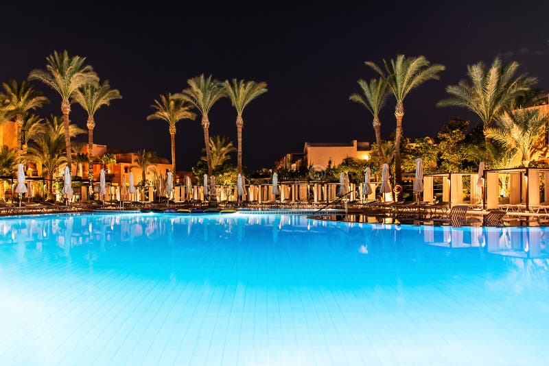 Beautifull Empty Swimming Pool Area by in Egypt Wide-angle Frame Stock ...