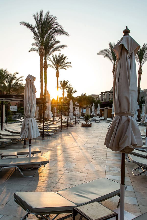 Beautifull Empty Swimming Pool Area by in Egypt Wide-angle Frame Stock ...