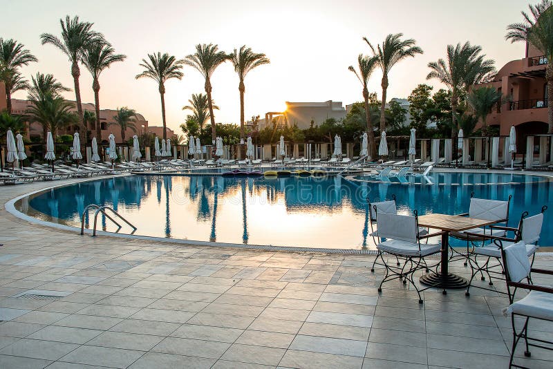 Beautifull Empty Swimming Pool Area by in Egypt Wide-angle Frame Stock ...
