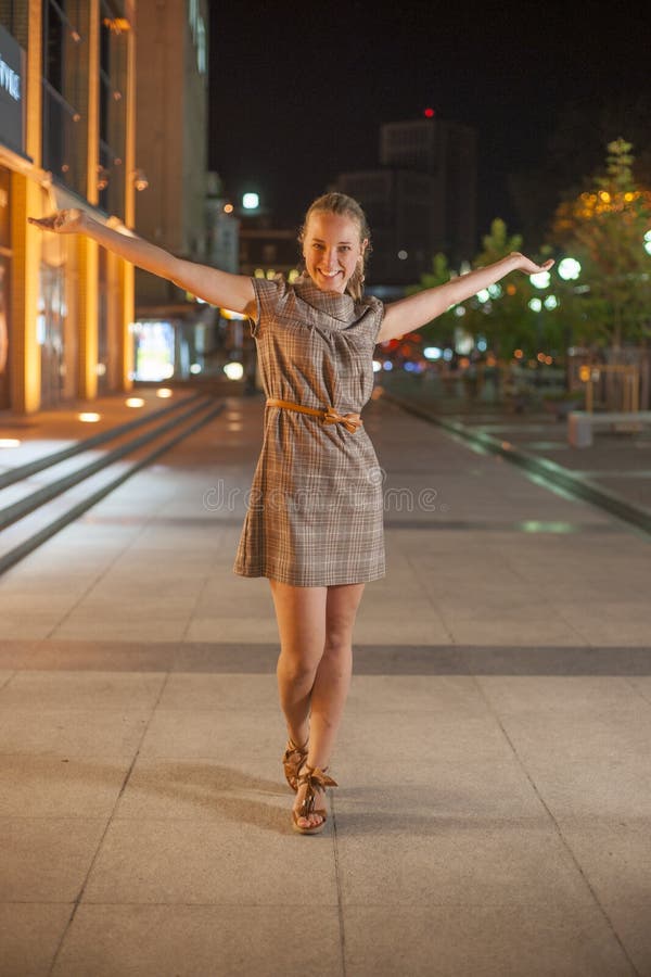 Beautifull Girl Stay at the Square in the Night Stock Photo - Image of ...