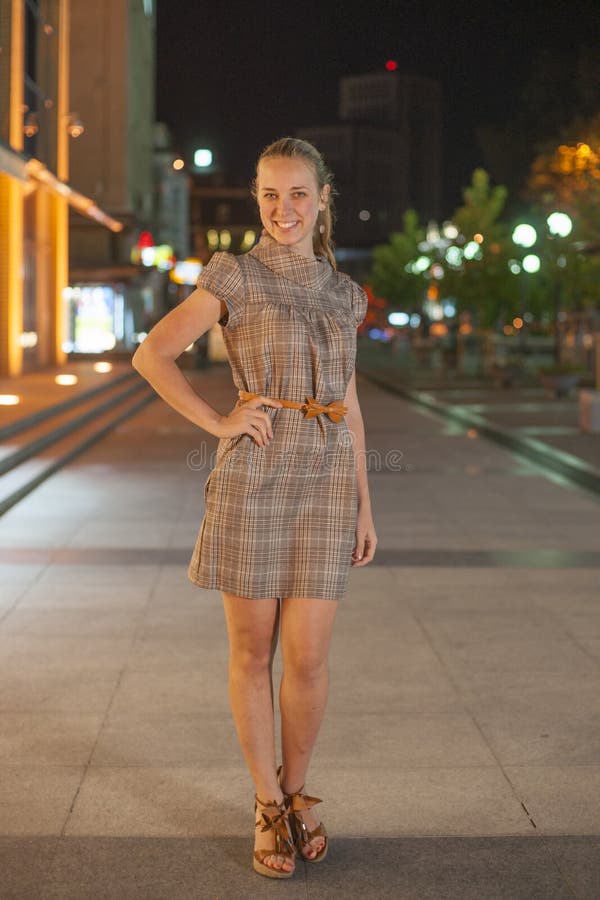 Beautifull Girl Stay at the Square in the Night Stock Image - Image of ...