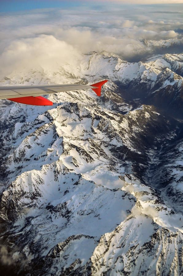 Beautifull Snowy Mountains View from Airplane Window Stock Image ...