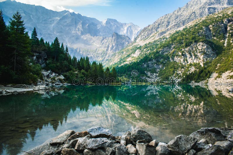 A Beautifull View on the Aviolo Lake. Stock Image - Image of alps ...