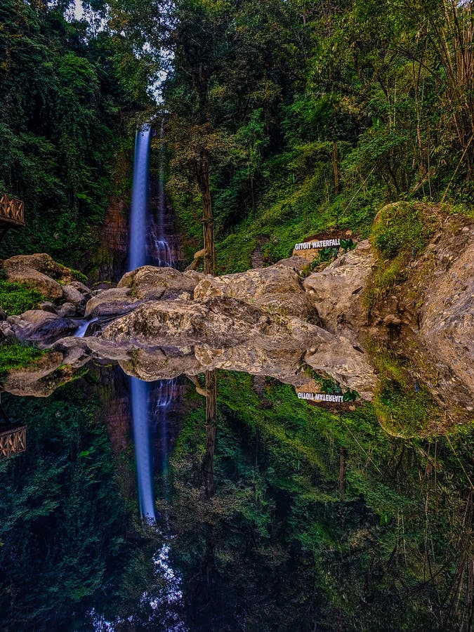 Beautifull Waterfall in Bali with Reflection Effect Stock Image - Image ...