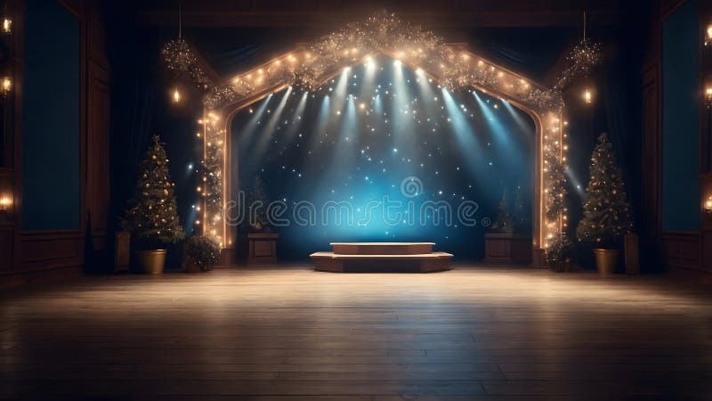 Elegant Stage Decorated with Lights and Pine Trees Ready for a ...