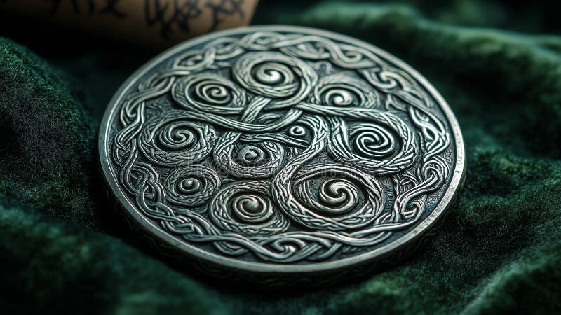 Antique Silver Coin with Intricate Celtic Engravings Description: Stock ...