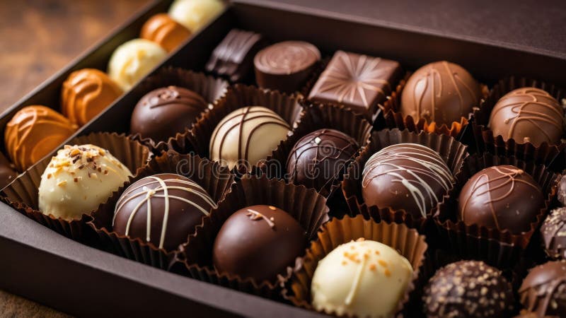 A Beautifully Arranged Box of Assorted Chocolates Showcasing Various ...
