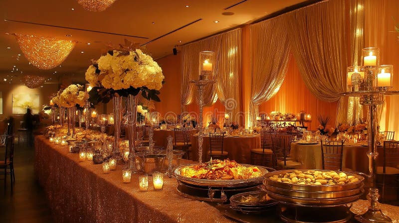 Elegant New Year Buffet Setup in a Restaurant Featuring Luxurious Decor ...