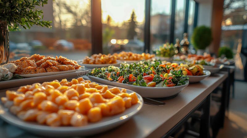 A Beautifully Arranged Buffet Table with Assorted Dishes, Including ...