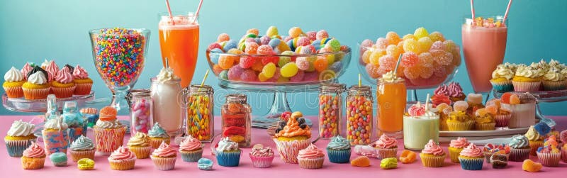 A Beautifully Arranged Candy Buffet Table Features an Array of Colorful ...