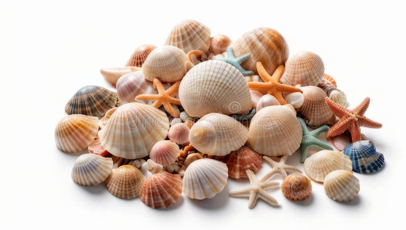"Coastal Treasures" - Assorted Seashells and Starfish (Generated Using ...