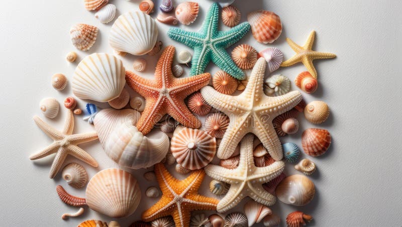 "Coastal Treasures" - Assorted Seashells and Starfish (Generated Using ...