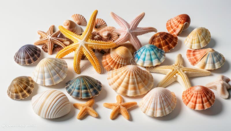 "Coastal Treasures" - Assorted Seashells and Starfish (Generated Using ...