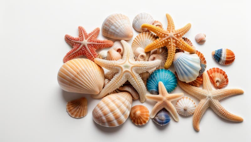 "Coastal Treasures" - Assorted Seashells and Starfish (Generated Using ...