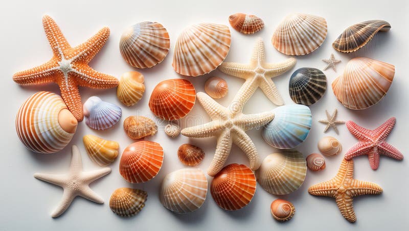"Coastal Treasures" - Assorted Seashells and Starfish (Generated Using ...