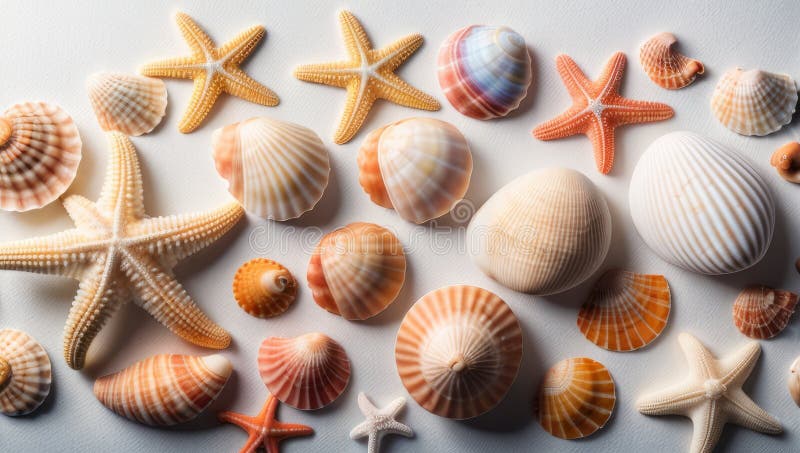 "Coastal Treasures" - Assorted Seashells and Starfish (Generated Using ...