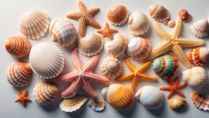 "Coastal Treasures" - Assorted Seashells and Starfish (Generated Using ...