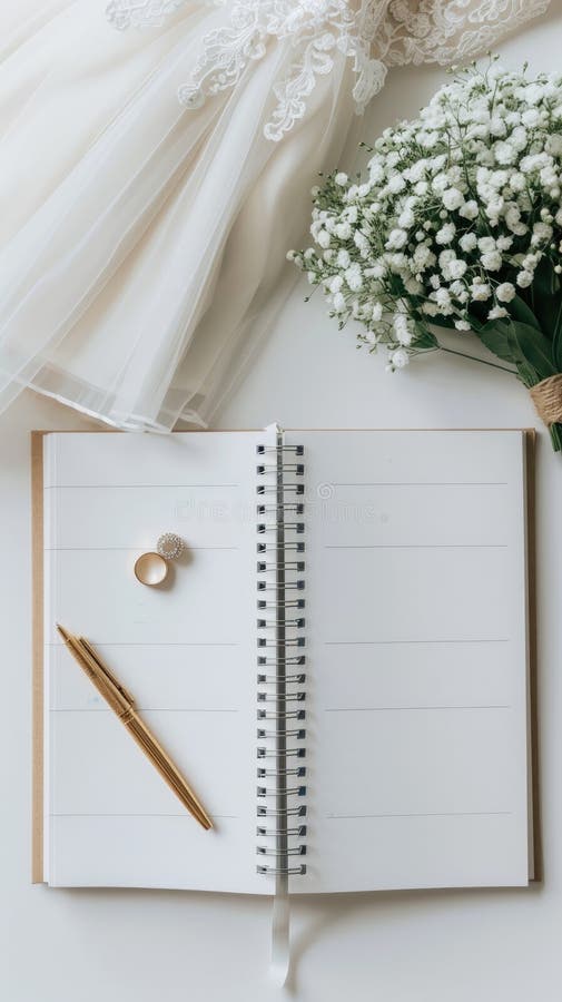 A Beautifully Arranged Composition Featuring Wedding Rings, a Pen, and ...