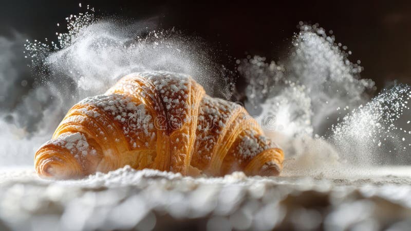 Delicious Golden Croissant with Powdered Sugar Dust Stock Illustration ...